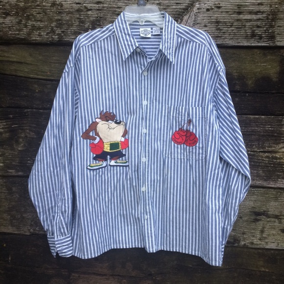 Shirts | Vtg 9s Striped Button Down Taz Boxing | Poshmark